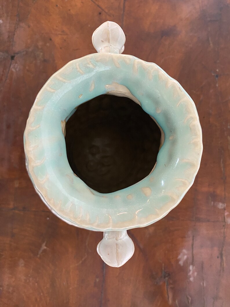 ART DECO Pottery Vase Drip Glaze 6 Scalloped Textured Luster - Etsy