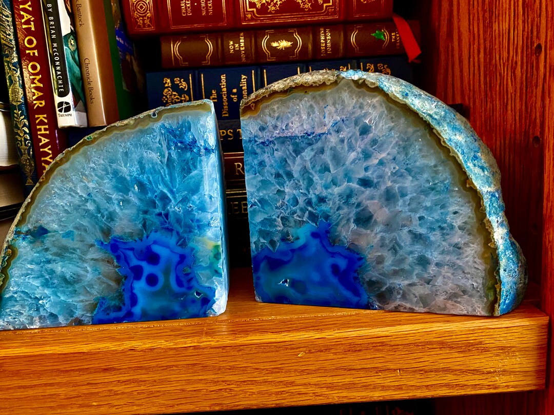 RARE BOOKENDS Set of Blue Agate Crystal Bookends, Brazil, Raw, Organic ...