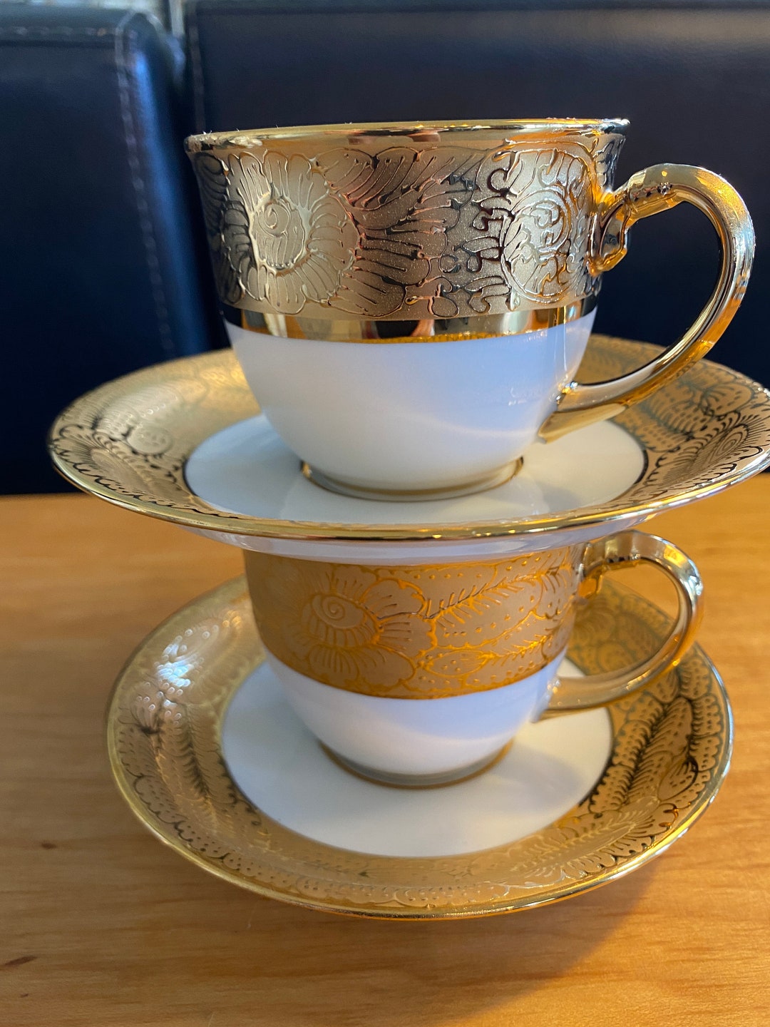 Christopher Stuart Fine China Gold Gilt Teacup and Saucer RARE Holiday ...