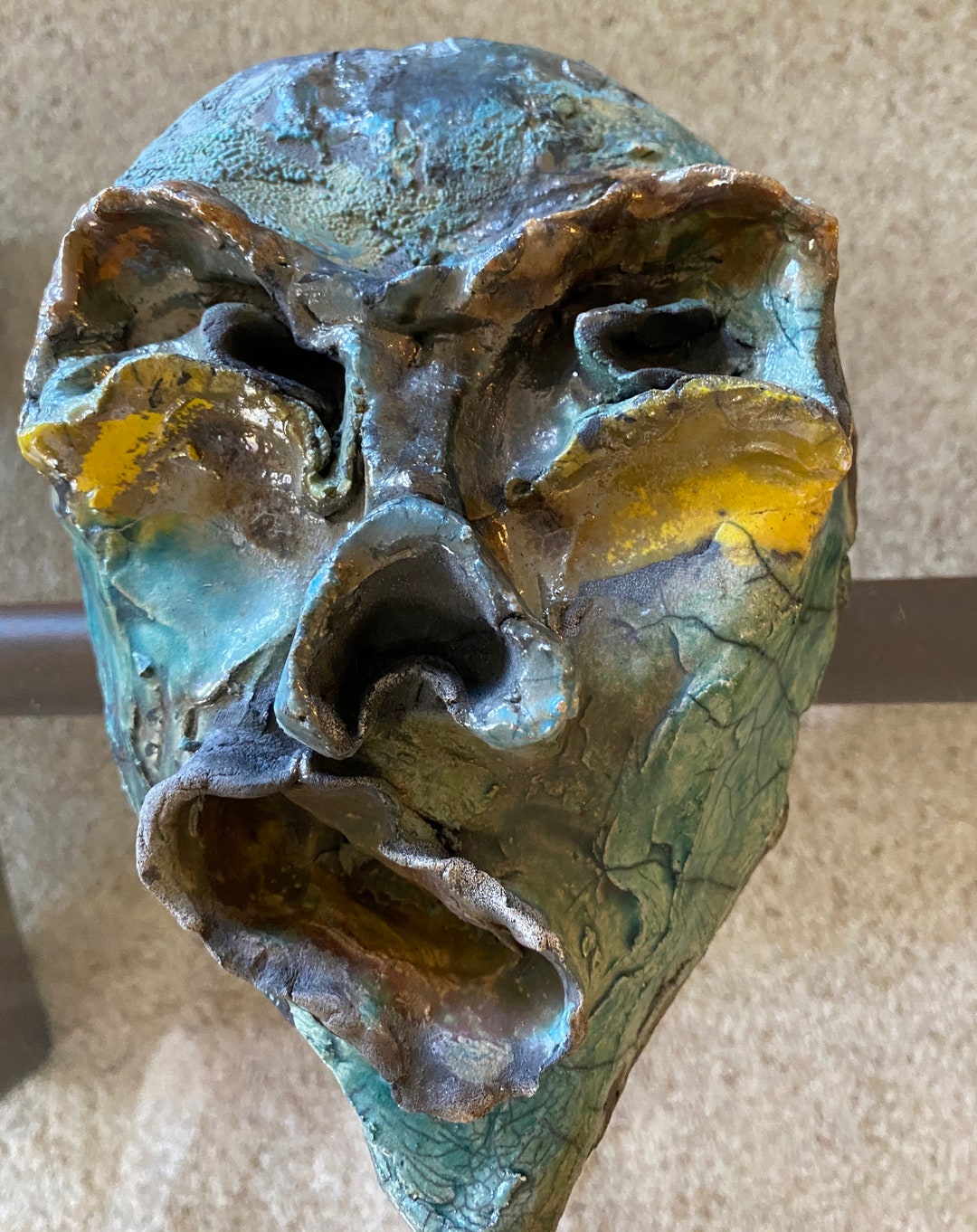 RARE SCARRY Mask Hand Made Clay Mask Sculpture Artist Made Folk Art ...