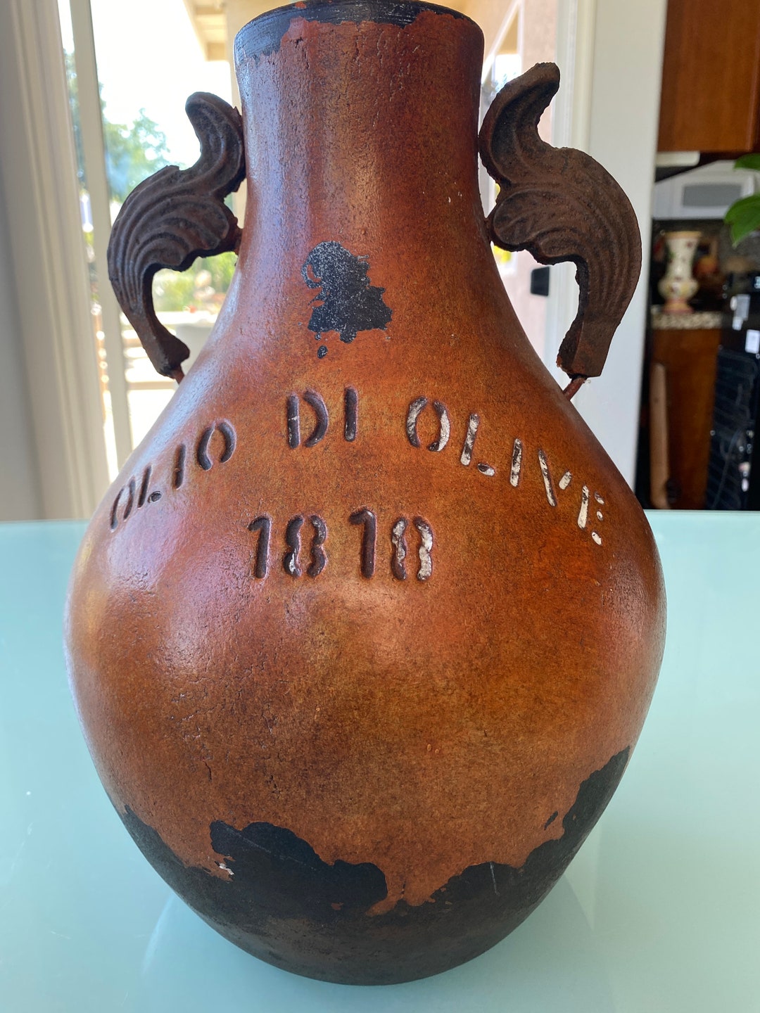 Red Olive Oil Pottery Jar Container Bulbous Large Olio Di - Etsy