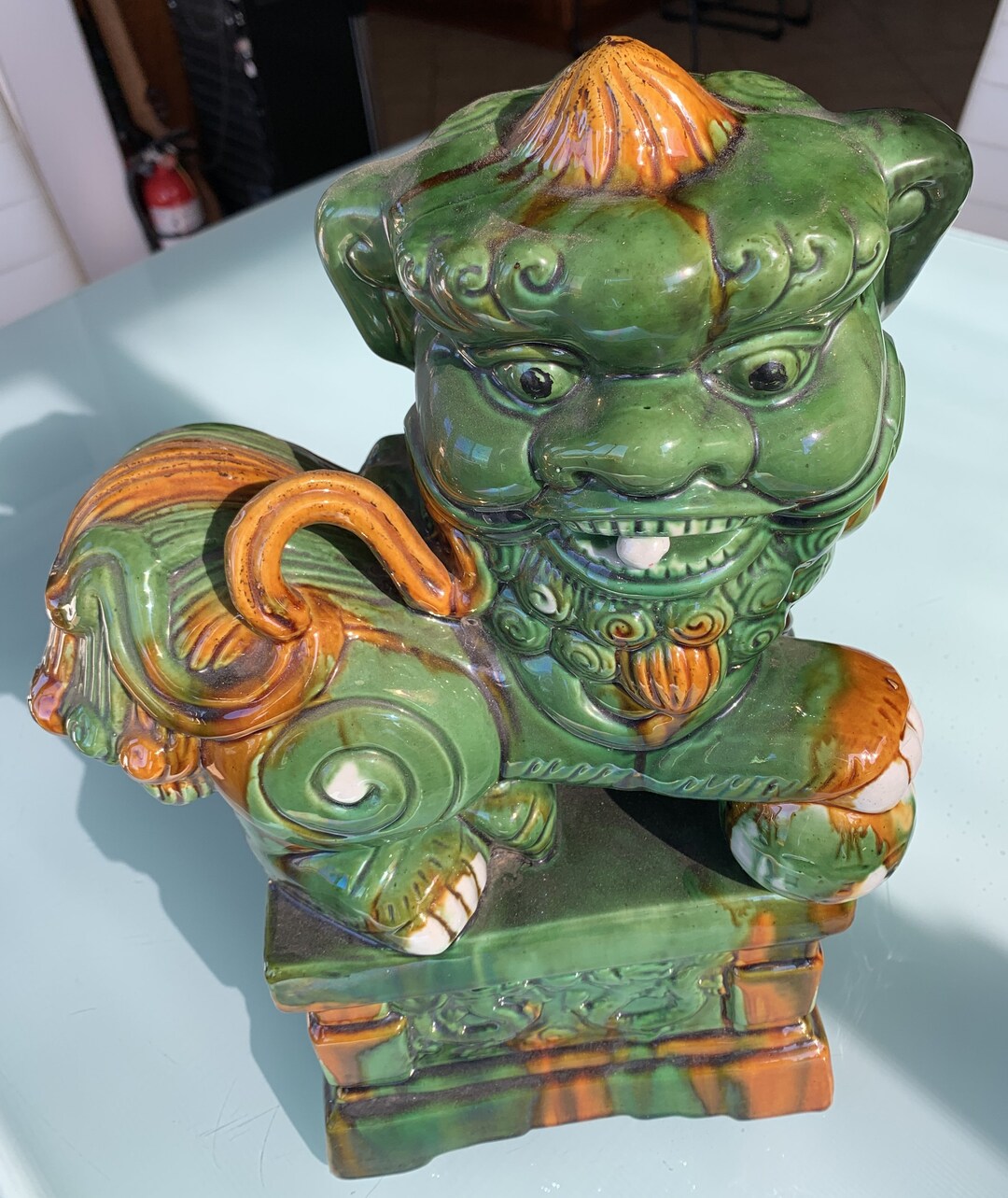 Asian Guardian Foo Dog Lion - Large Porcelein - Green - Etsy