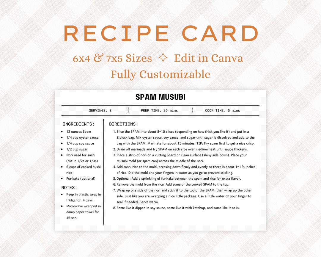 Minimalistic Recipe Card Template, Editable and Printable, 6x4" and 7x5 ...