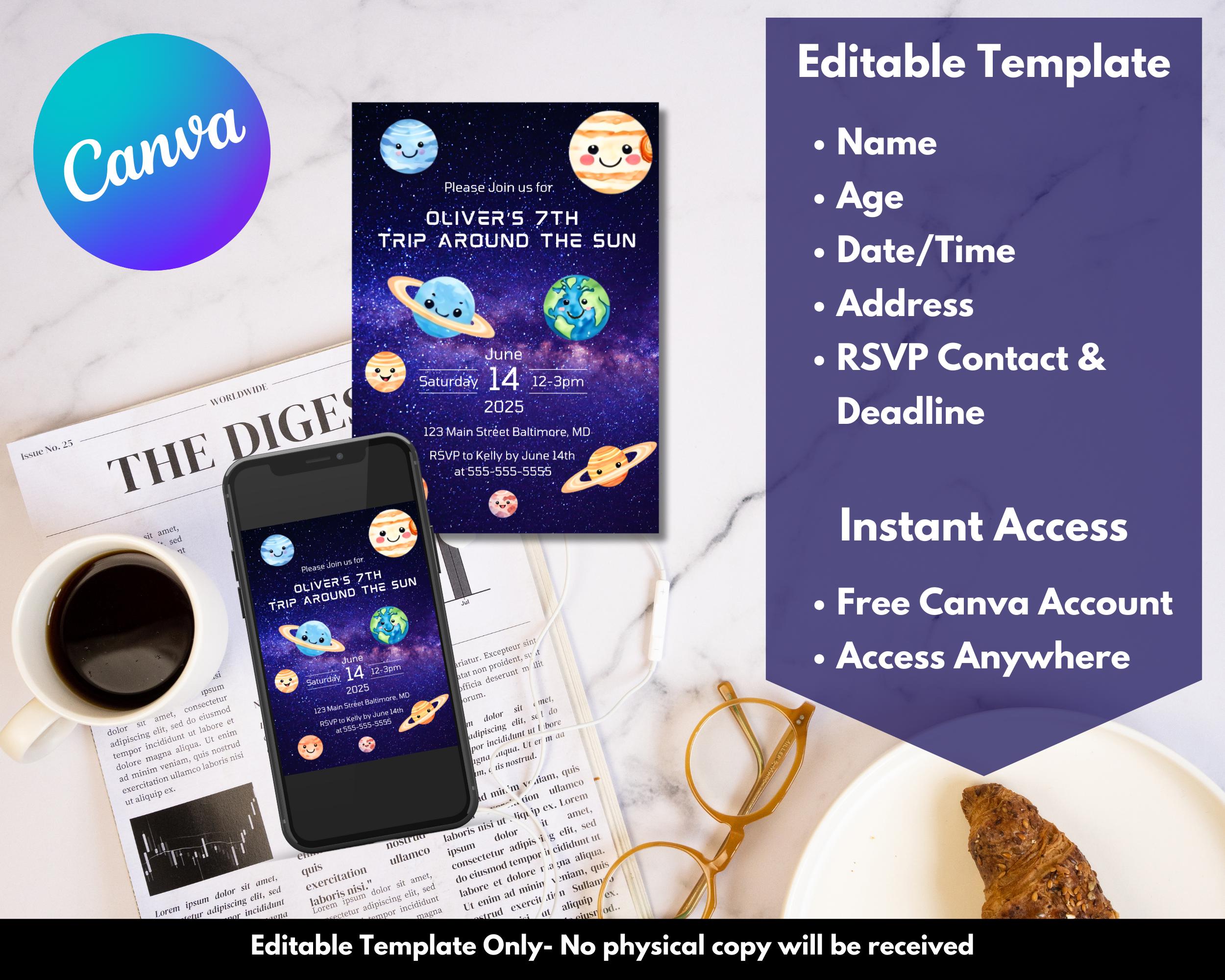 Solar System Birthday Invite, Space Birthday Printable Invitation, Boys ...