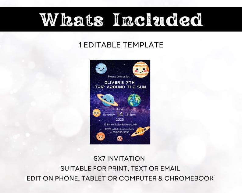 Solar System Birthday Invite, Space Birthday Printable Invitation, Boys ...