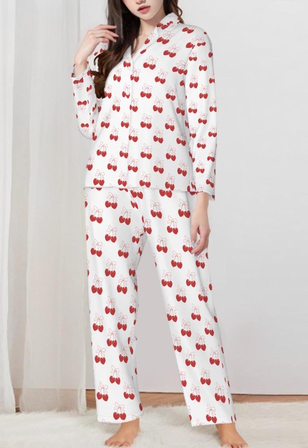 Cherry Pajamas Set, Cute Sleepwear Sweet Cherry Dreams Pajamas Set. - Etsy