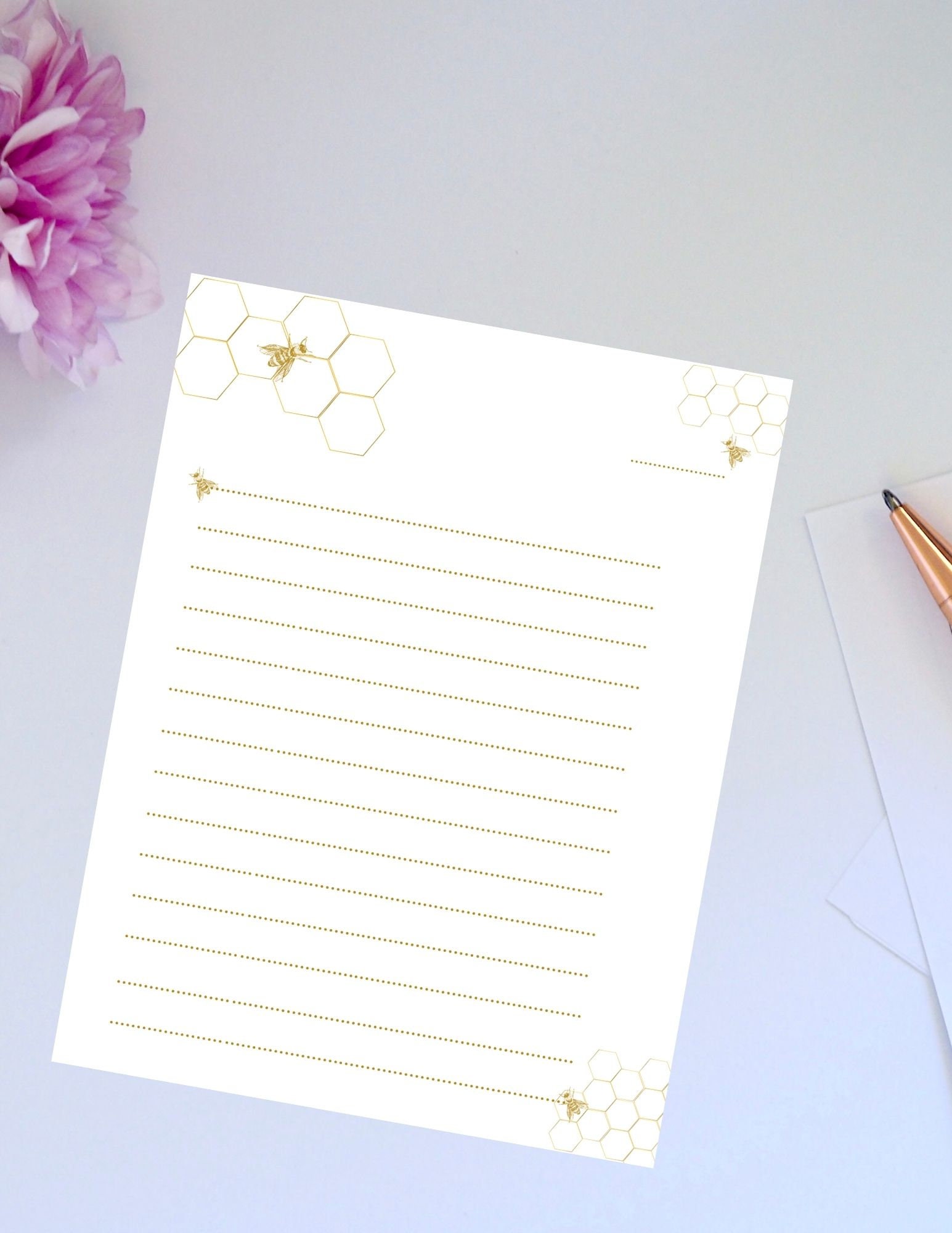 Bee and Hive Stationary,bee Lined Stationary,printable Stationary,lined ...