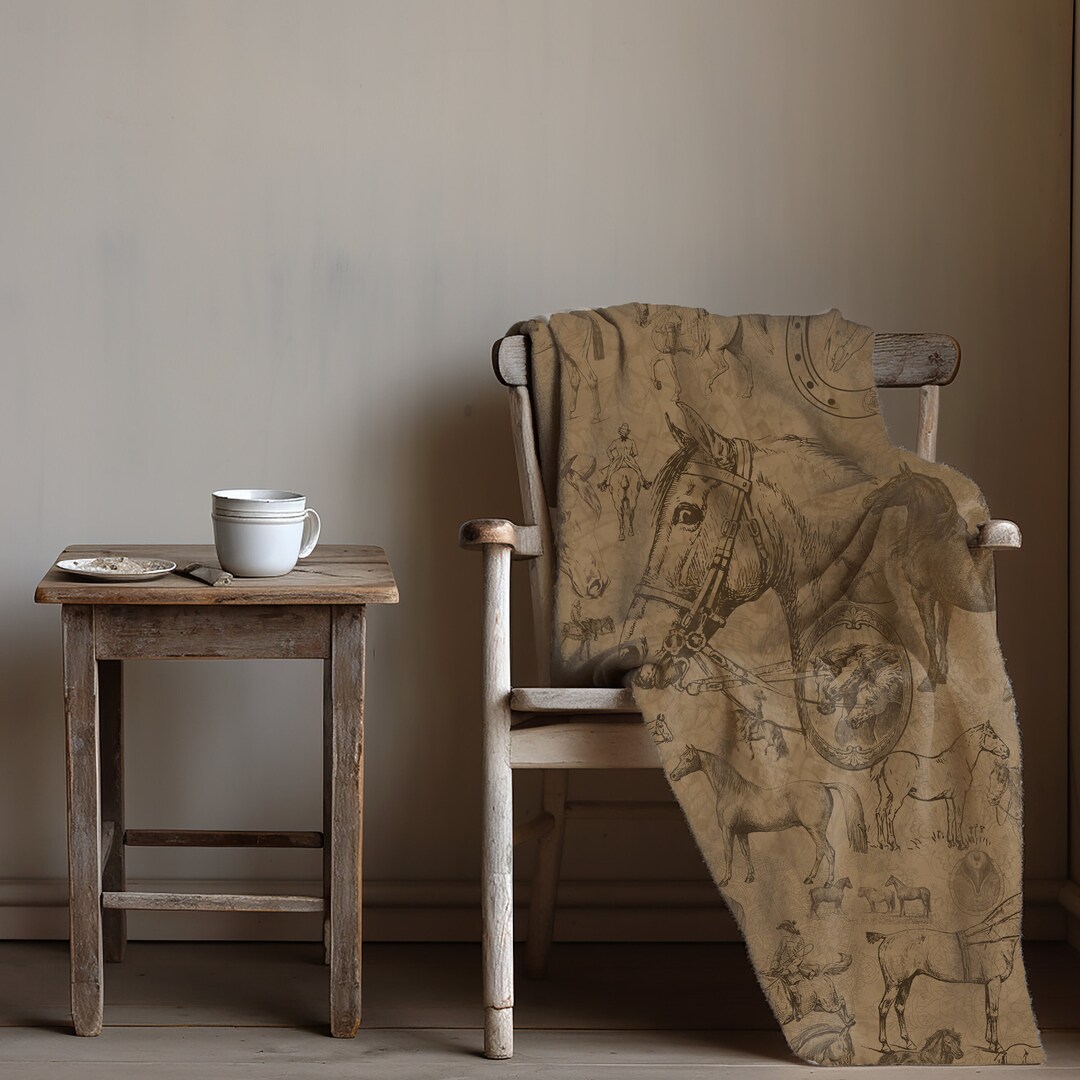 Vintage Horse Equestrian Ephemera Velveteen Plush Blanket Gift for ...