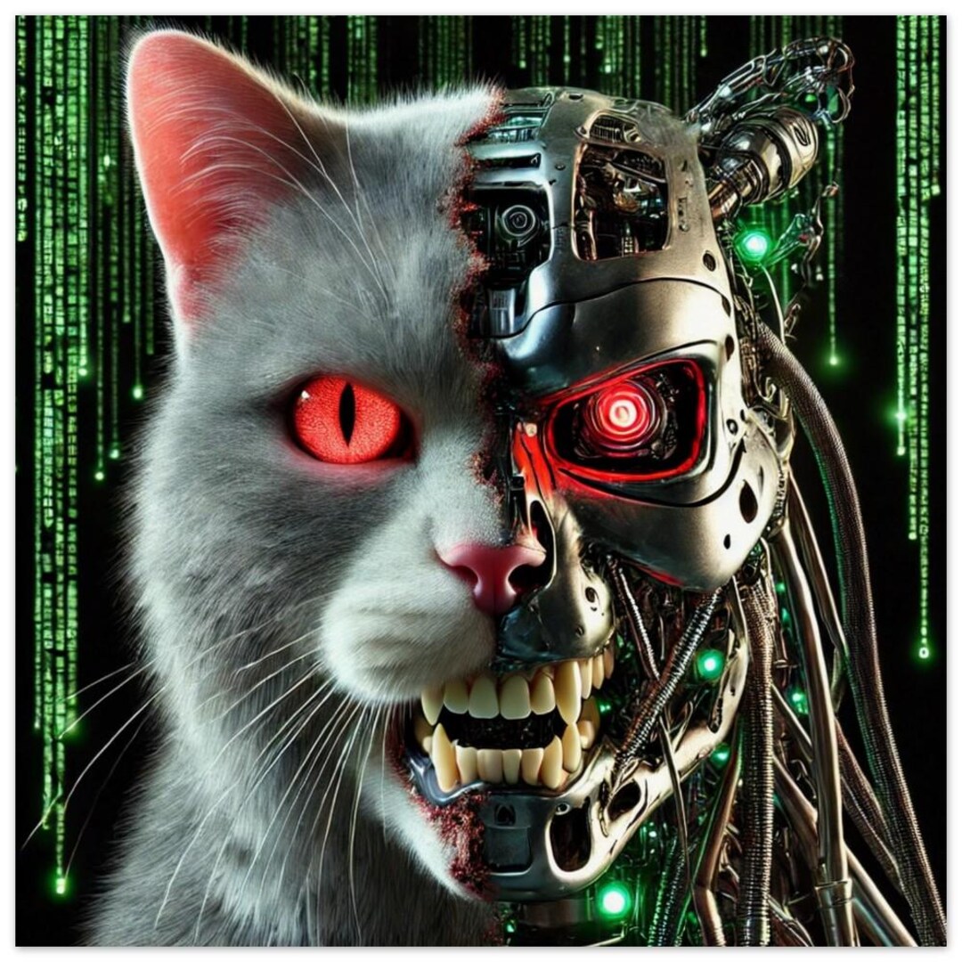 Cyborg Cat Poster - Robotic Terminator Inspired Art - Matrix Code ...