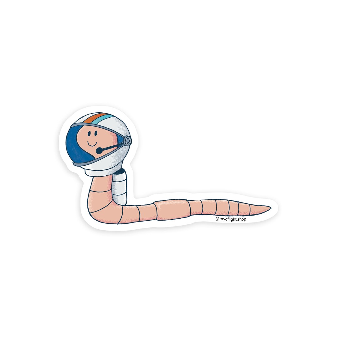 Earthworm Astronaut Sticker - Etsy