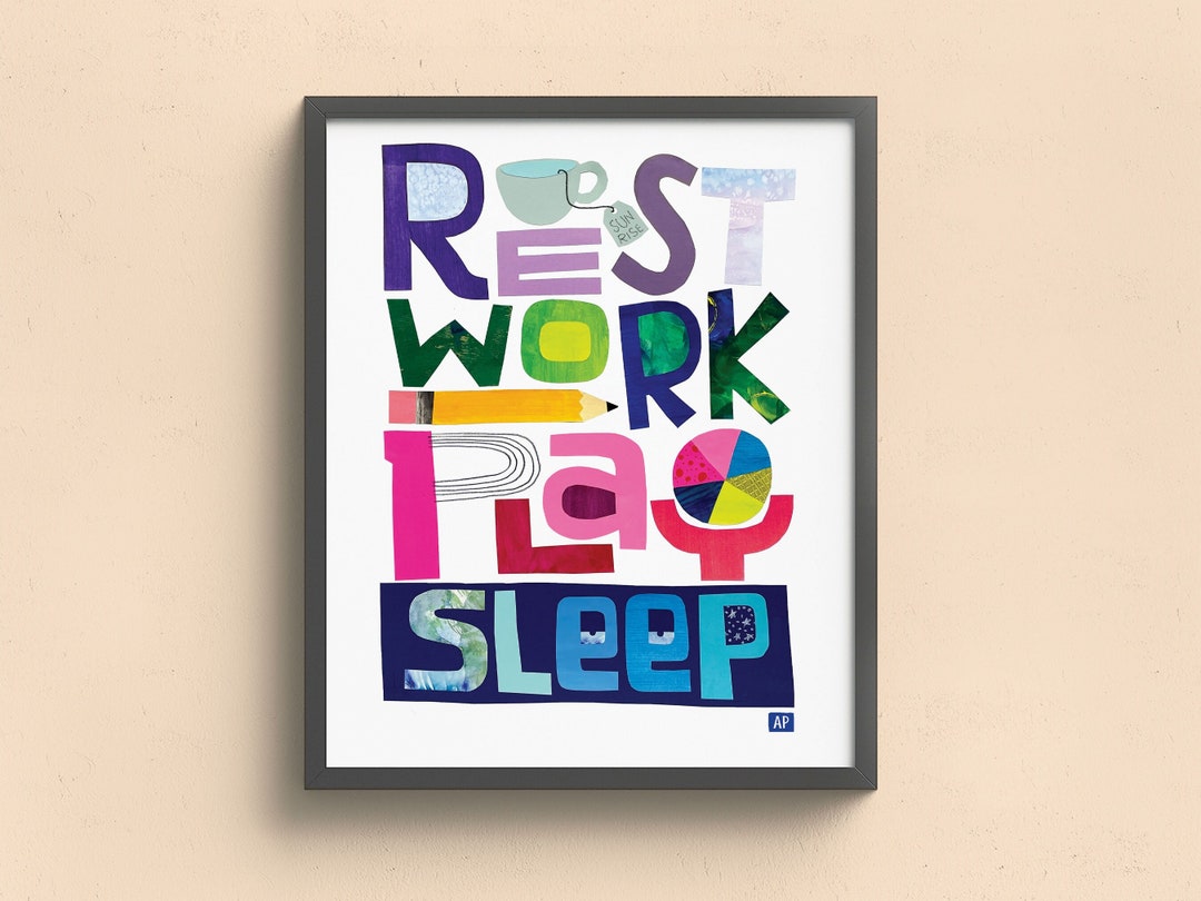 Rest Work Play Sleep Collage Art Poster - Etsy