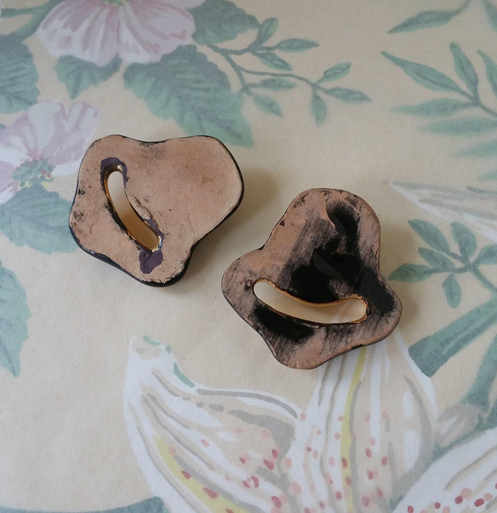 One Pair of Adorably Grotesque Ceramic Clay Black and Gold Vintage ...