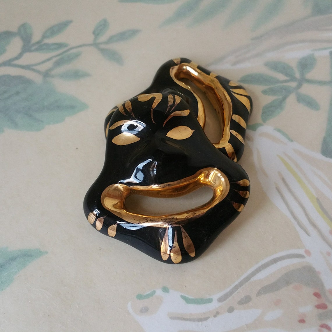 One Pair of Adorably Grotesque Ceramic Clay Black and Gold Vintage ...