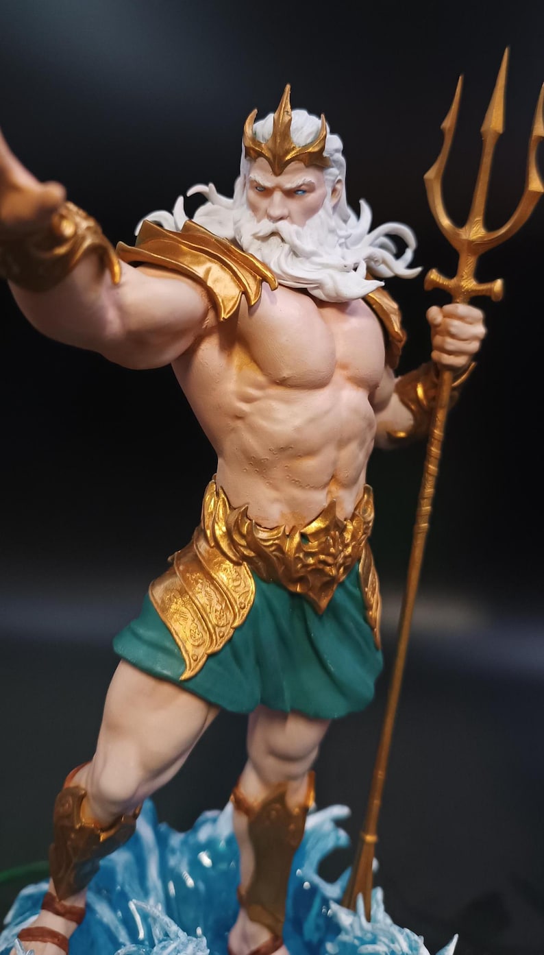 Greek God Poseidon 3D Printed Statue - Fan Art Hand Painted Mythology ...