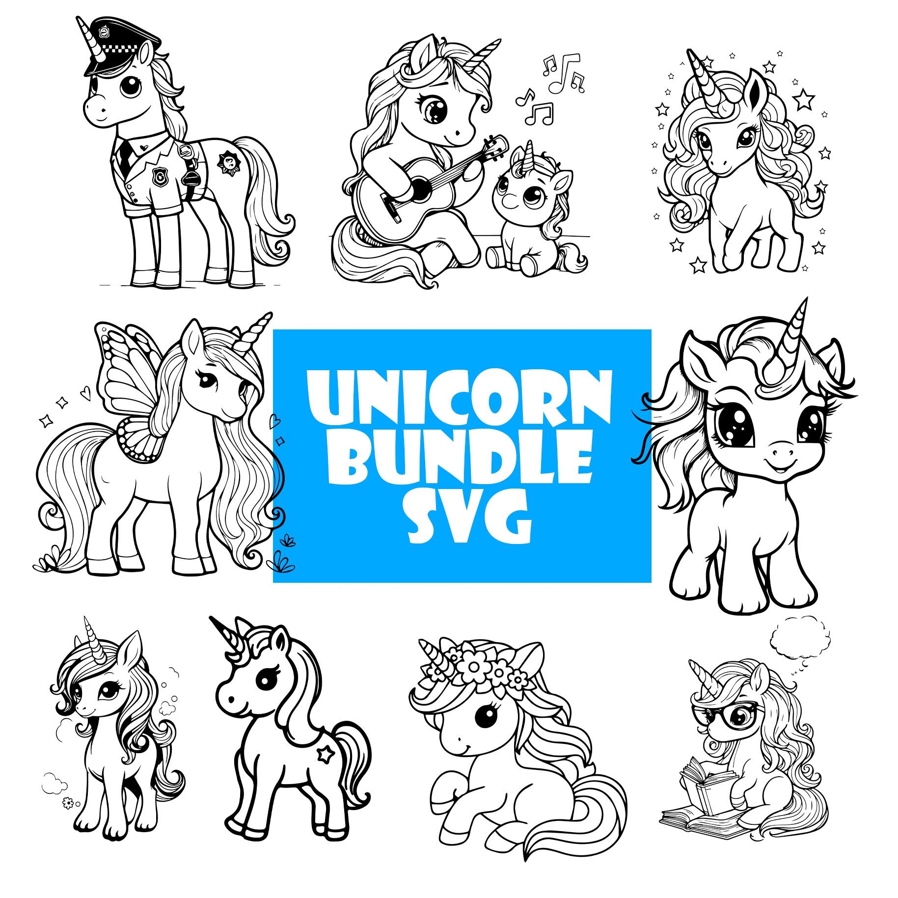 Unicorn Outline Bundle Svg Unicorn Png Cute Unicorn Svg Unicorn Cut ...