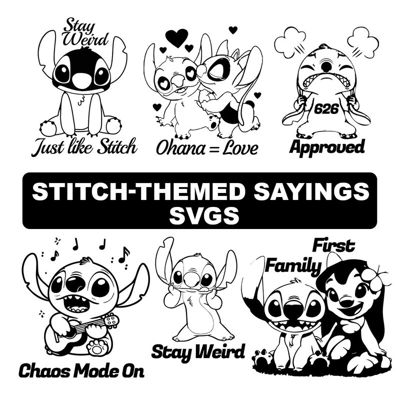 Stitch SVG Bundle | Ohana Themed Quotes | Cute Alien Cut Files for ...