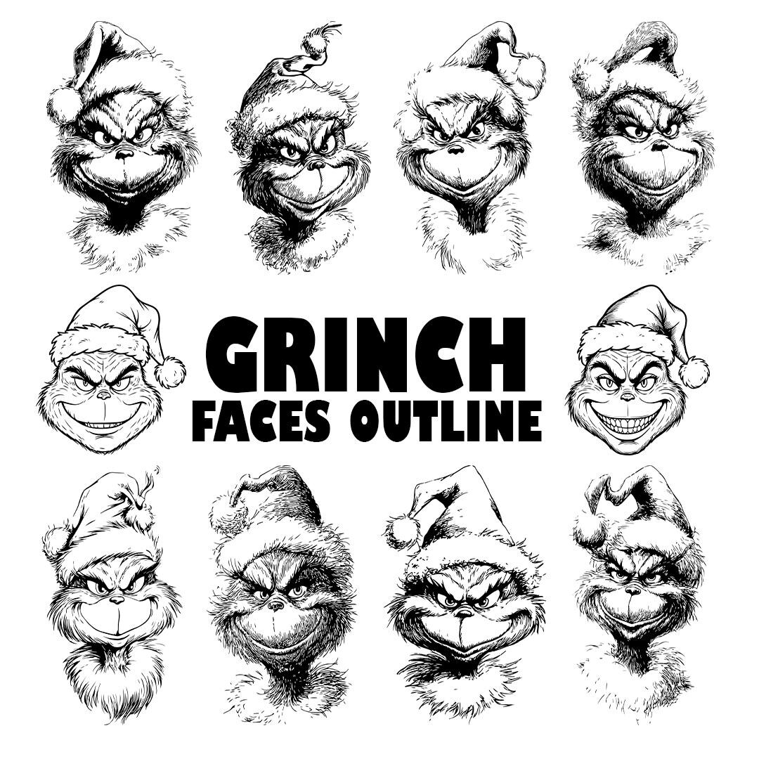 Grinch Face Outline Svg, Grinch Face Png, Christmas Svg, Merry ...