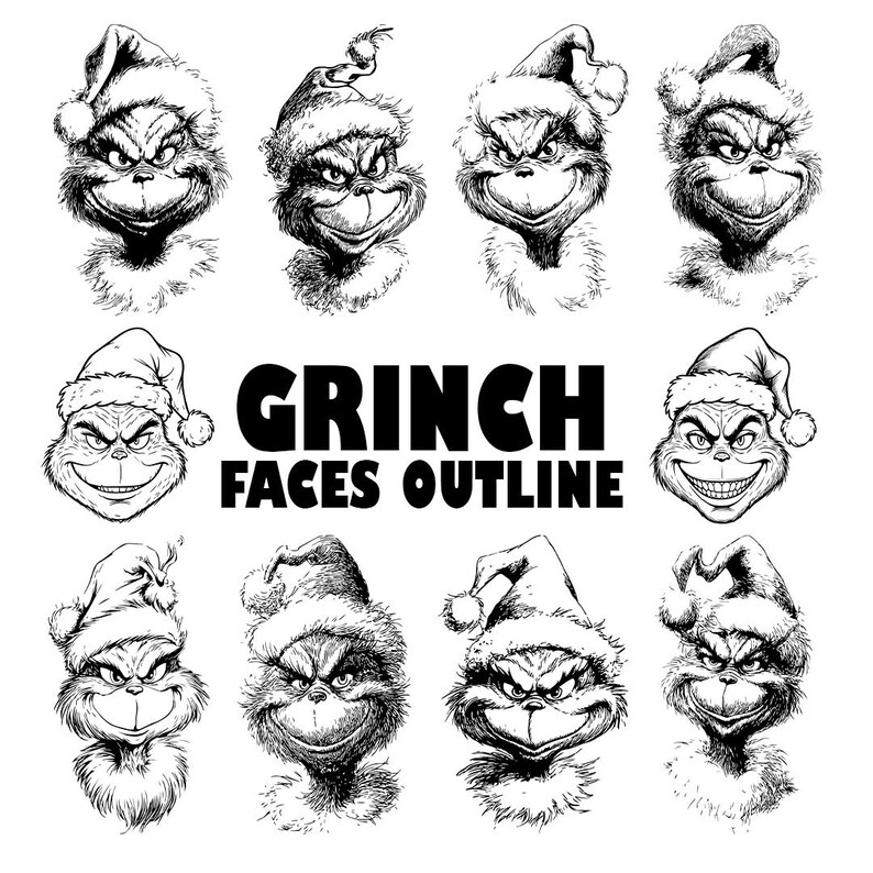 Grinch Face Outline Svg, Grinch Face Png, Christmas Svg, Merry ...