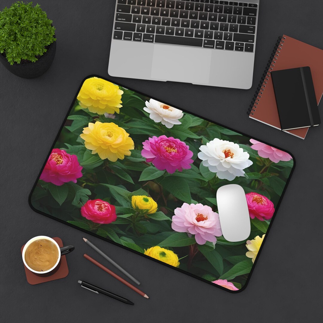 Garden Floral Desk Mat, Flower Desk Décor Mat, Botanical Mousepad ...