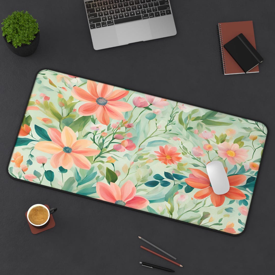 Green Light Floral Desk Mat, Spring Flowers Desk Mat, Home Office ...