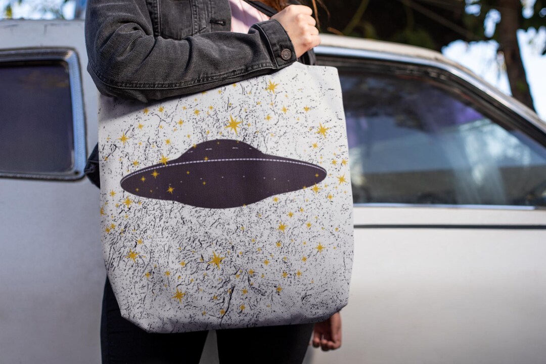 Galactic UFO Tote Bag, Space Alien Travel Carryall, Celestial Print ...