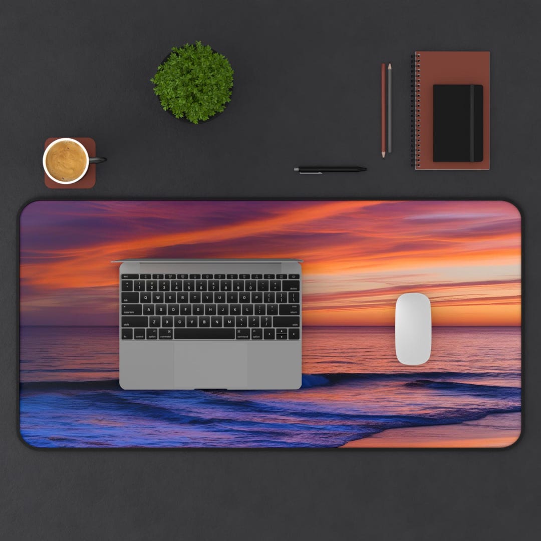 Cozy Sunset Ocean Desk Mat, Ocean Wave Mousepad, Aqua Sea Water Desk ...