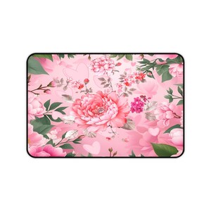 Pink Floral Desk Mat, Flower Desk Décor Mat, Botanical Mousepad, Floral ...