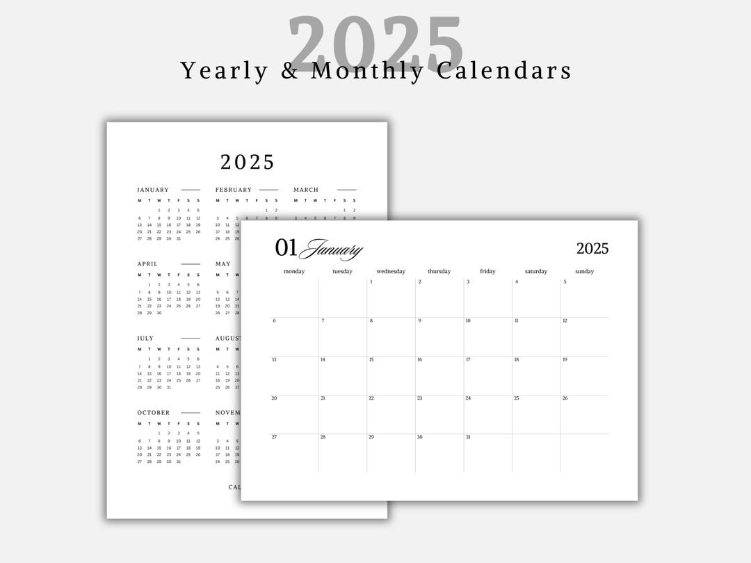 2025 A4 Calendar Bundle | Yearly and Monthly Printable Calendars ...