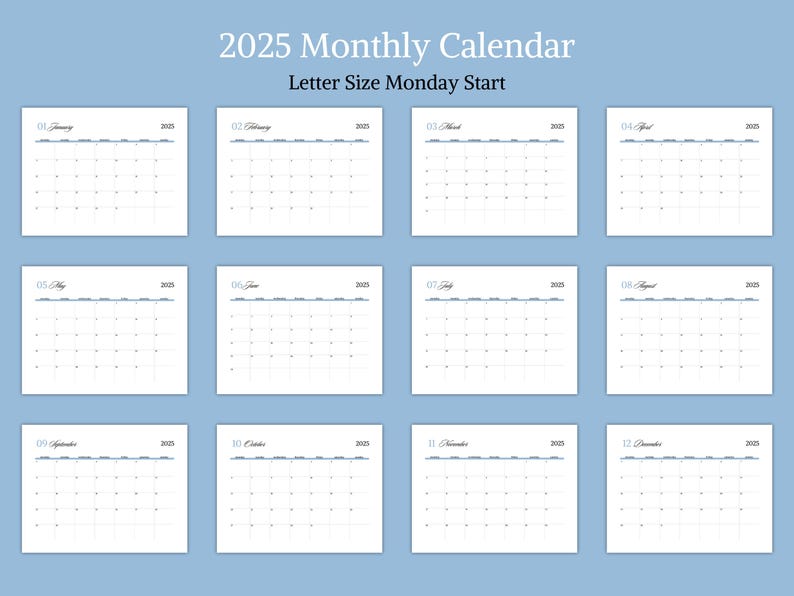2025 Monthly Calendar Printable | Minimal Design | A3, A4, Letter Sizes ...