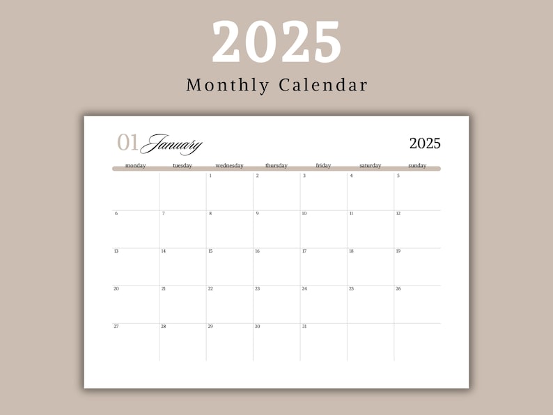 2025 Monthly Calendar Printable | Minimalist Design | A3, A4, Letter ...