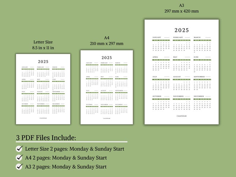 2025 Yearly Calendar Printable | Annual Calendar | Minimal Design | A3 ...