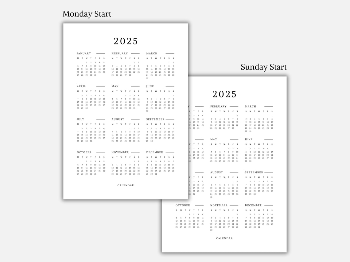 2025 Yearly Calendar Printable | Annual Calendar | Minimal Design | A3 ...