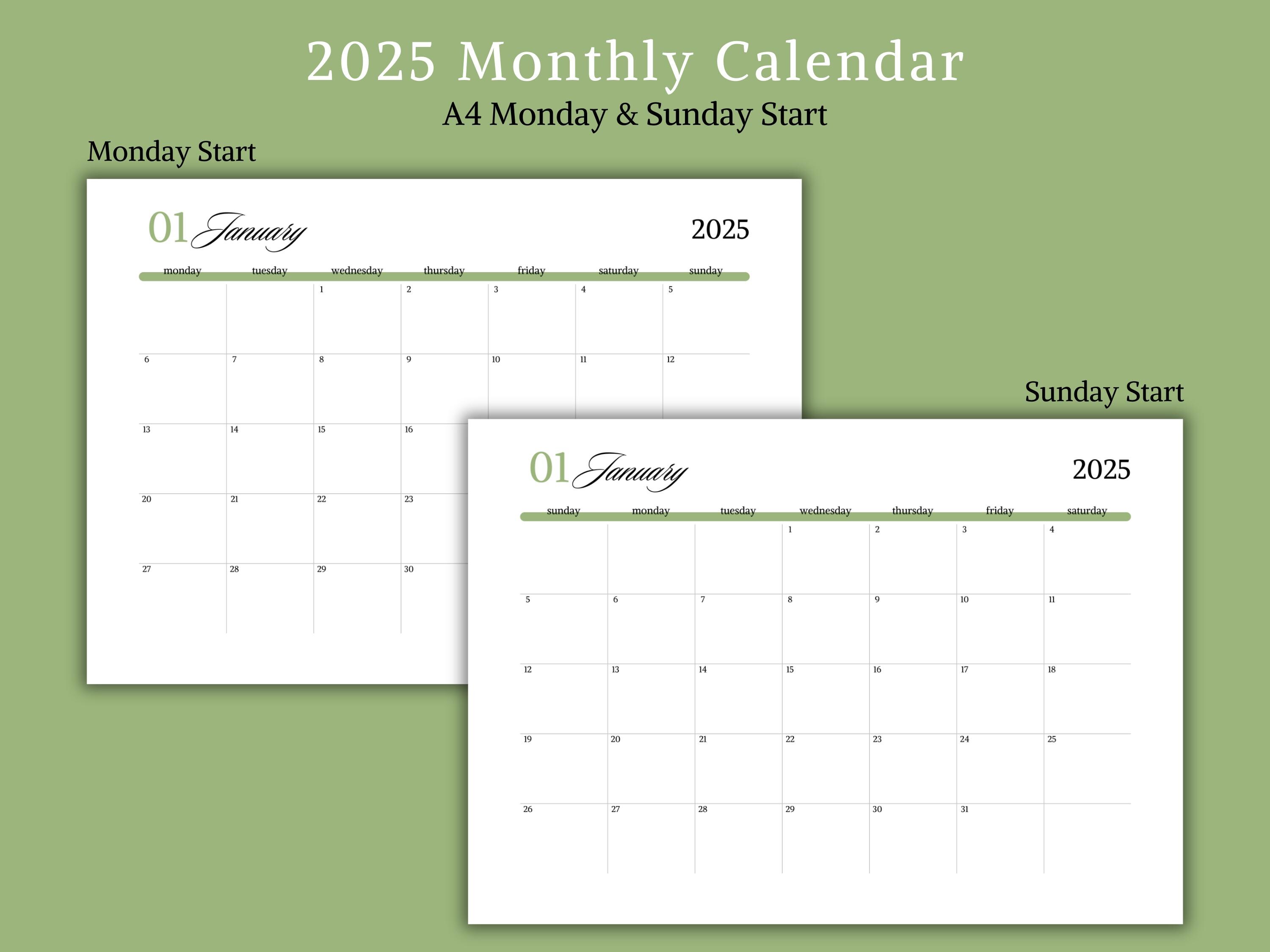 2025 A4 Calendar Bundle | Yearly and Monthly Printable Calendars ...