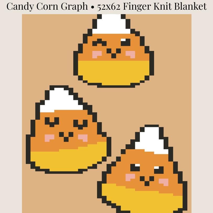Candy Corn Blanket Graph: Kawaii Halloween Finger Knit Pattern (PDF ...