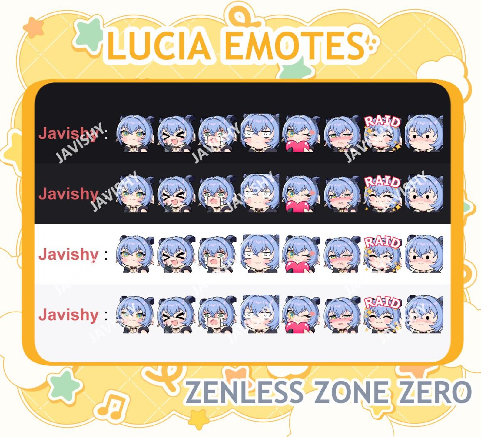 Lucia Chibi Emotes Pack – 8 Emotes for Twitch & Discord | Zenless Zone ...