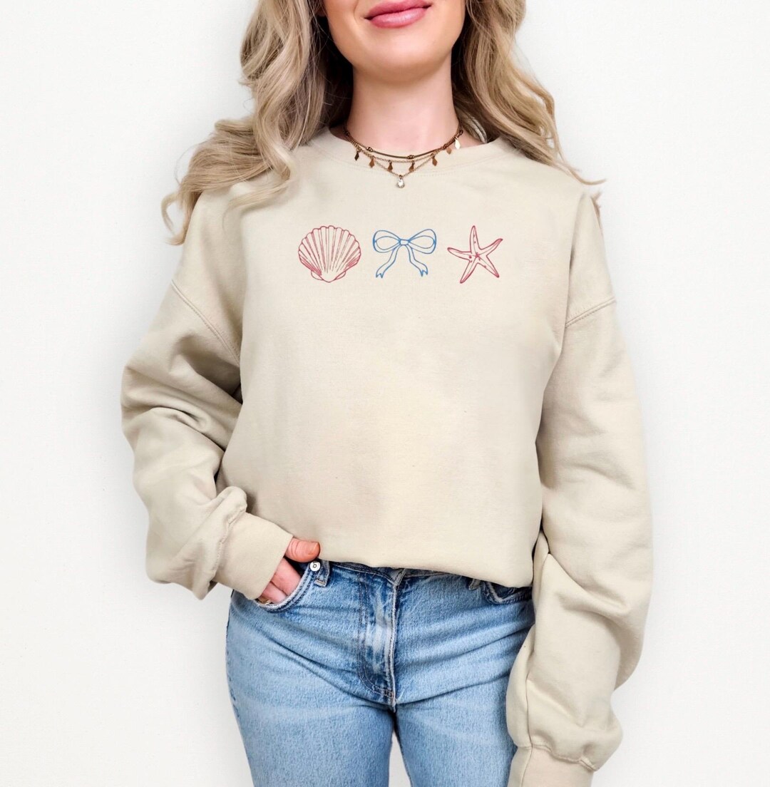 Seashell Bow Star Embroidered Sweatshirt – Coastal Cowgirl Aesthetic ...