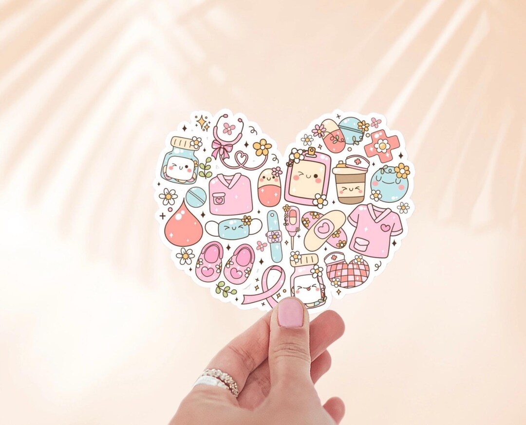 Cute Nurse Heart Sticker – Medical Doodle Vinyl Decal for Nurse ...
