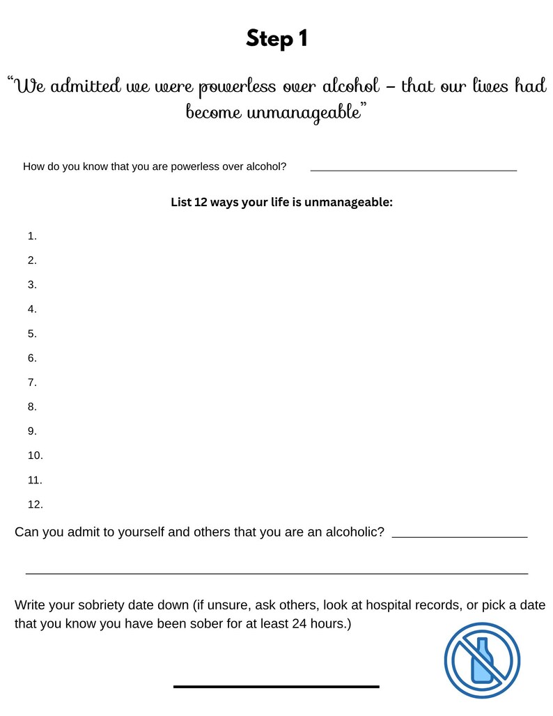 Step 1 Recovery Worksheet | Digital Download - Etsy