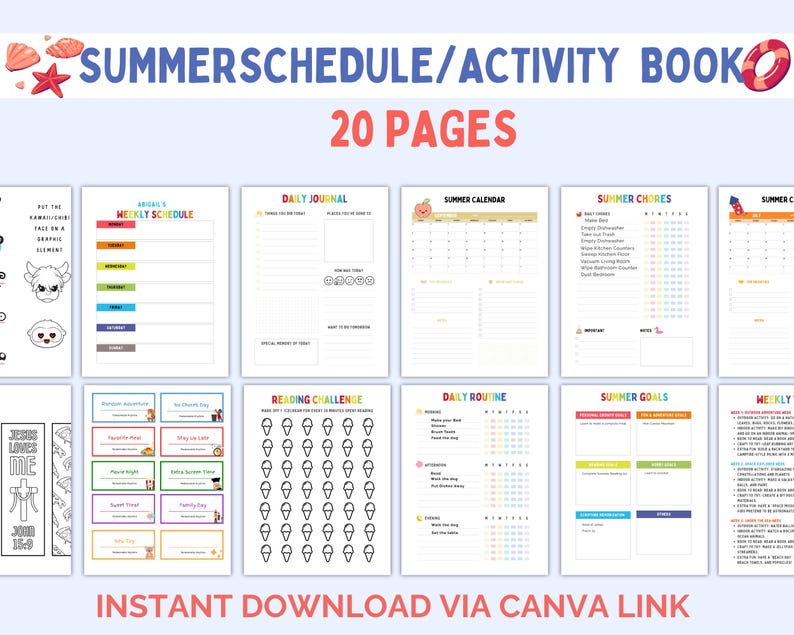 Kids Summer Schedule Template Editable Routine Chart Fillable Daily ...