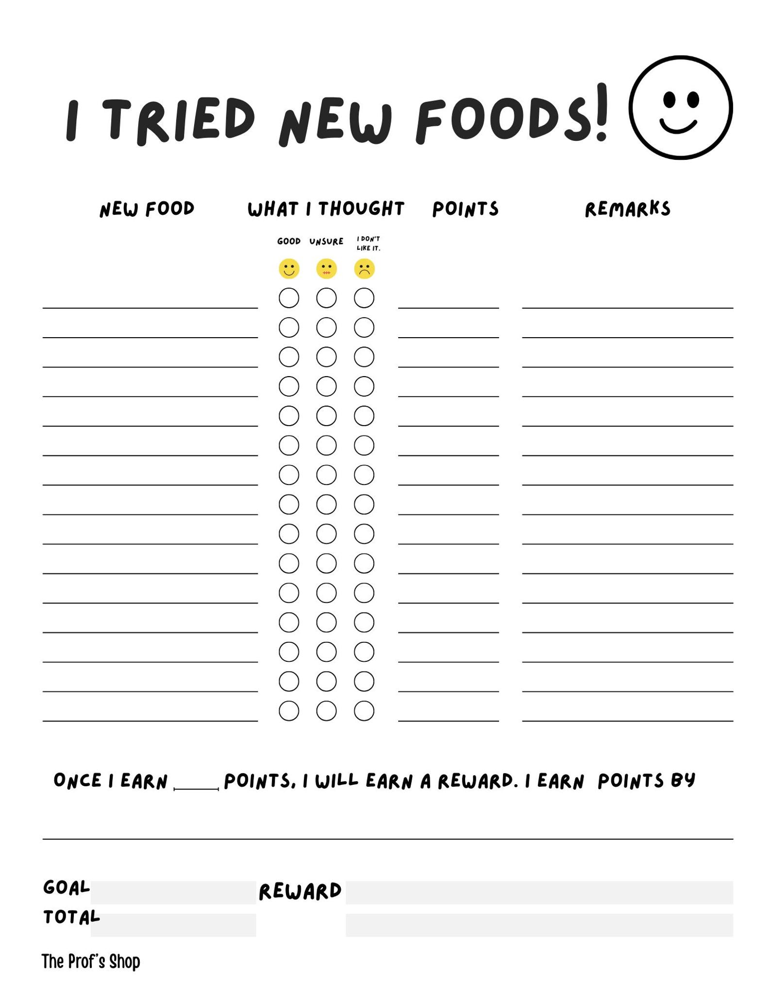 Chart System to Help Your Picky Eater Try New Foods - Etsy