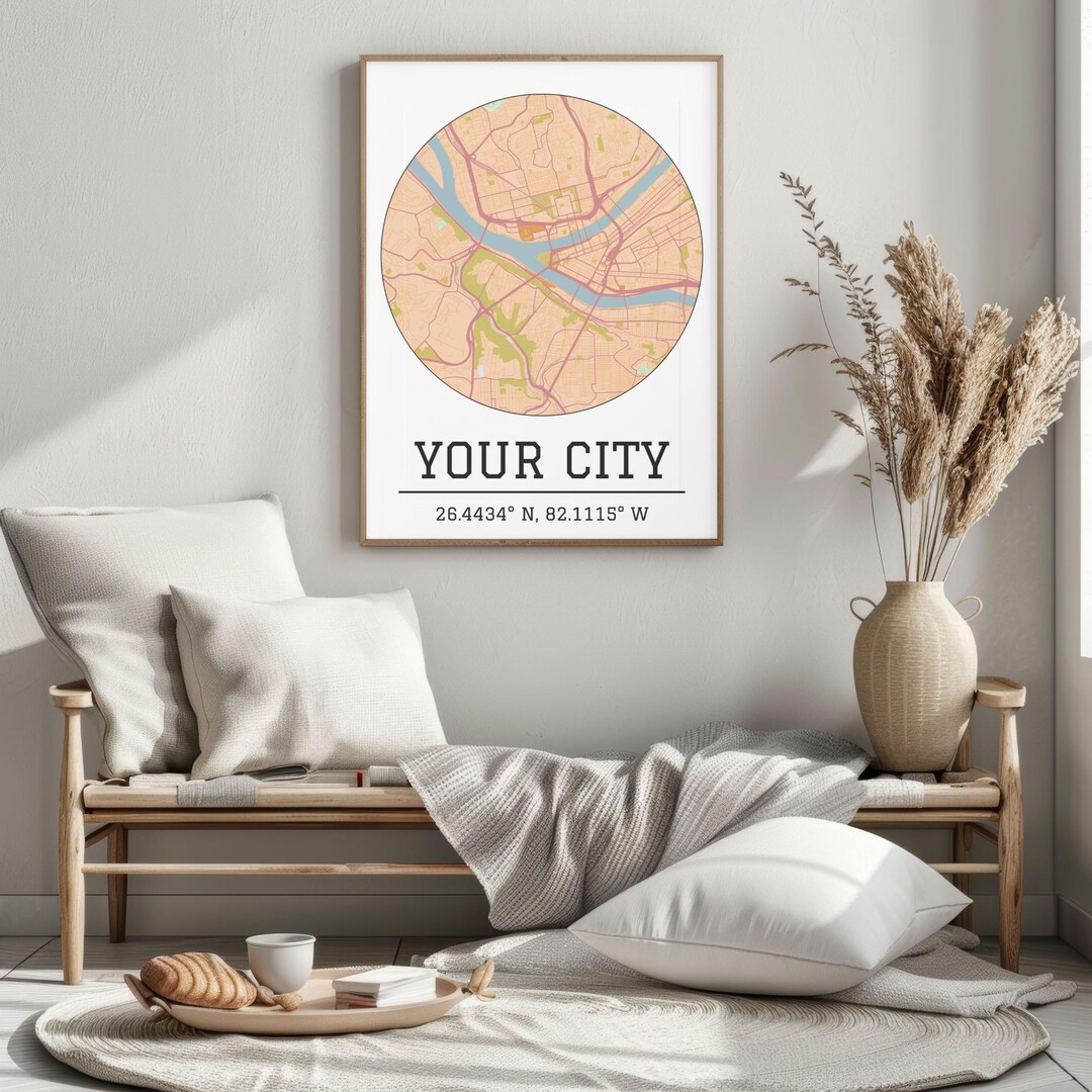 Custom City Map Print, Any Location, Personalized Wall Art, Unique City ...