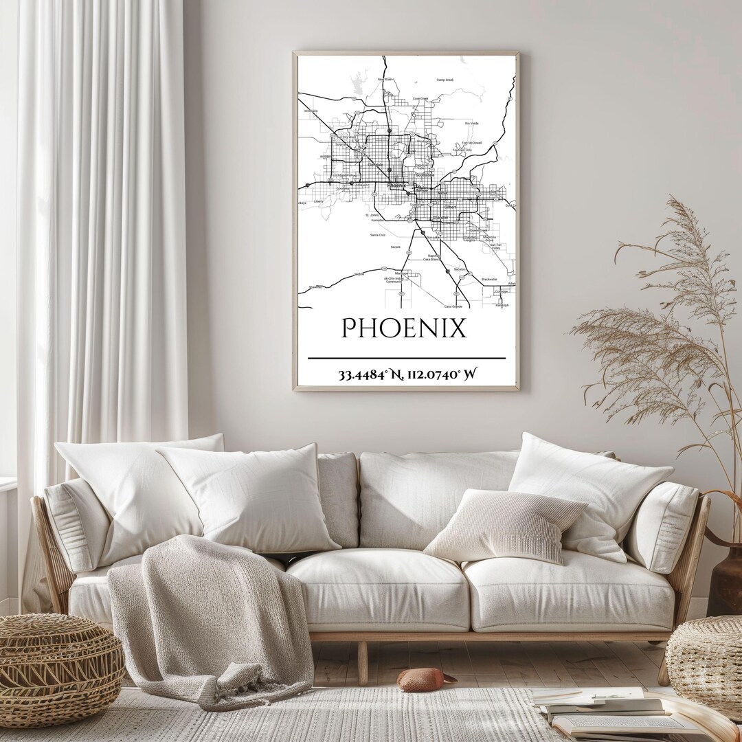 Phoenix City Map Foam Board Art, Modern Decor for Home, Unique Gift for ...