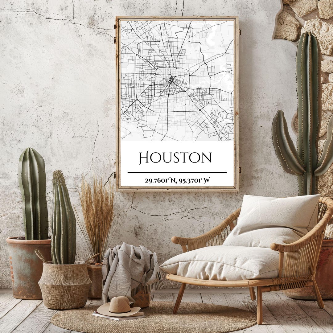 Houston Ariel Map, Home Decor, Birthday Gifts, Wall Art, Office Decor ...