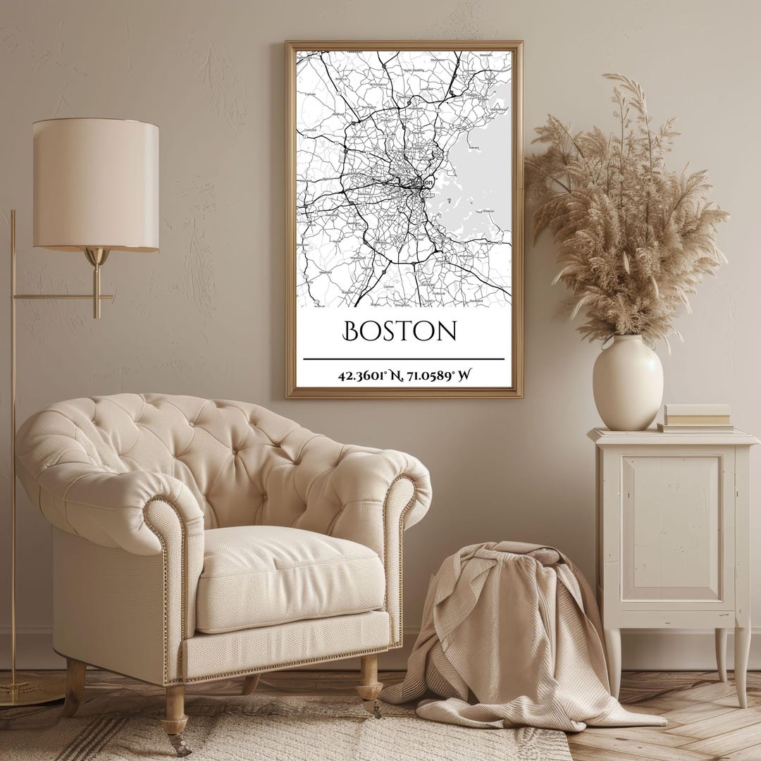 Boston Map Foam Board Art Print, Custom City Map Decor, Engagement Gift ...
