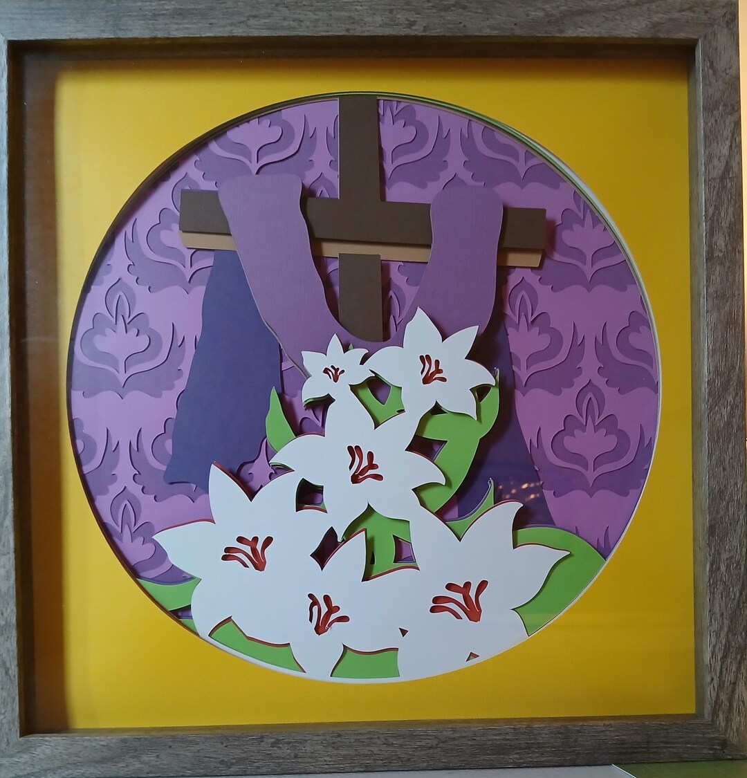 12"x12" Gray Resurrection Shadow Box. Cross, Purple Shroud and Lillie's ...