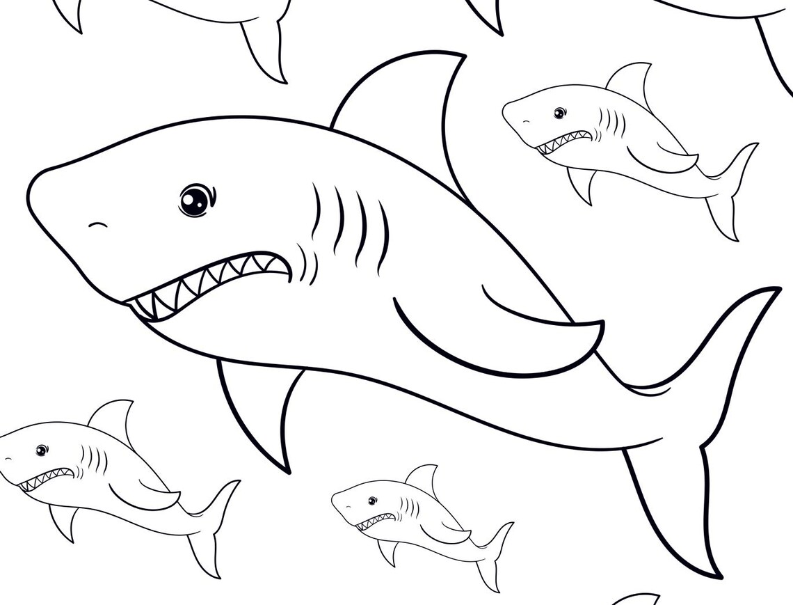 Shark Digital Coloring Sheet, Ocean Coloring Sheet, Shark Week Coloring ...