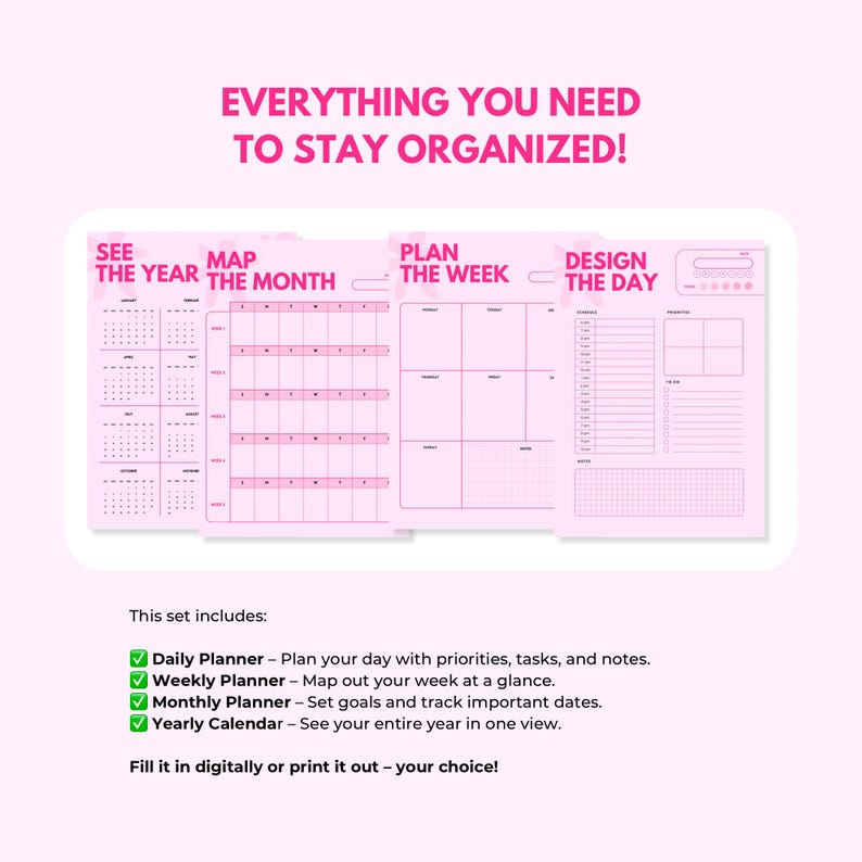 Pink Printable Planner: Daily, Weekly, Monthly, A4 (fillable PDF) - Etsy