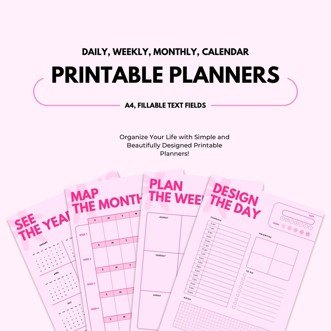 Pink Printable Planner: Daily, Weekly, Monthly, A4 (fillable PDF) - Etsy