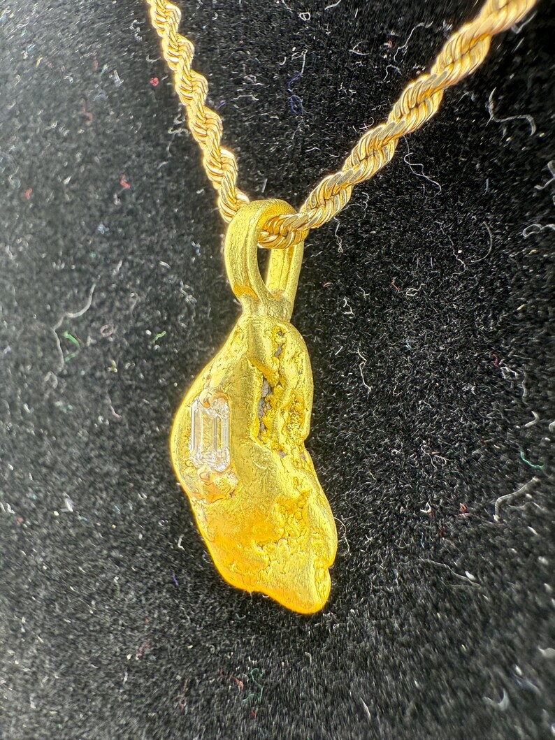 22K California Gold Nugget Pendant With GIA Certified D Flawless ...