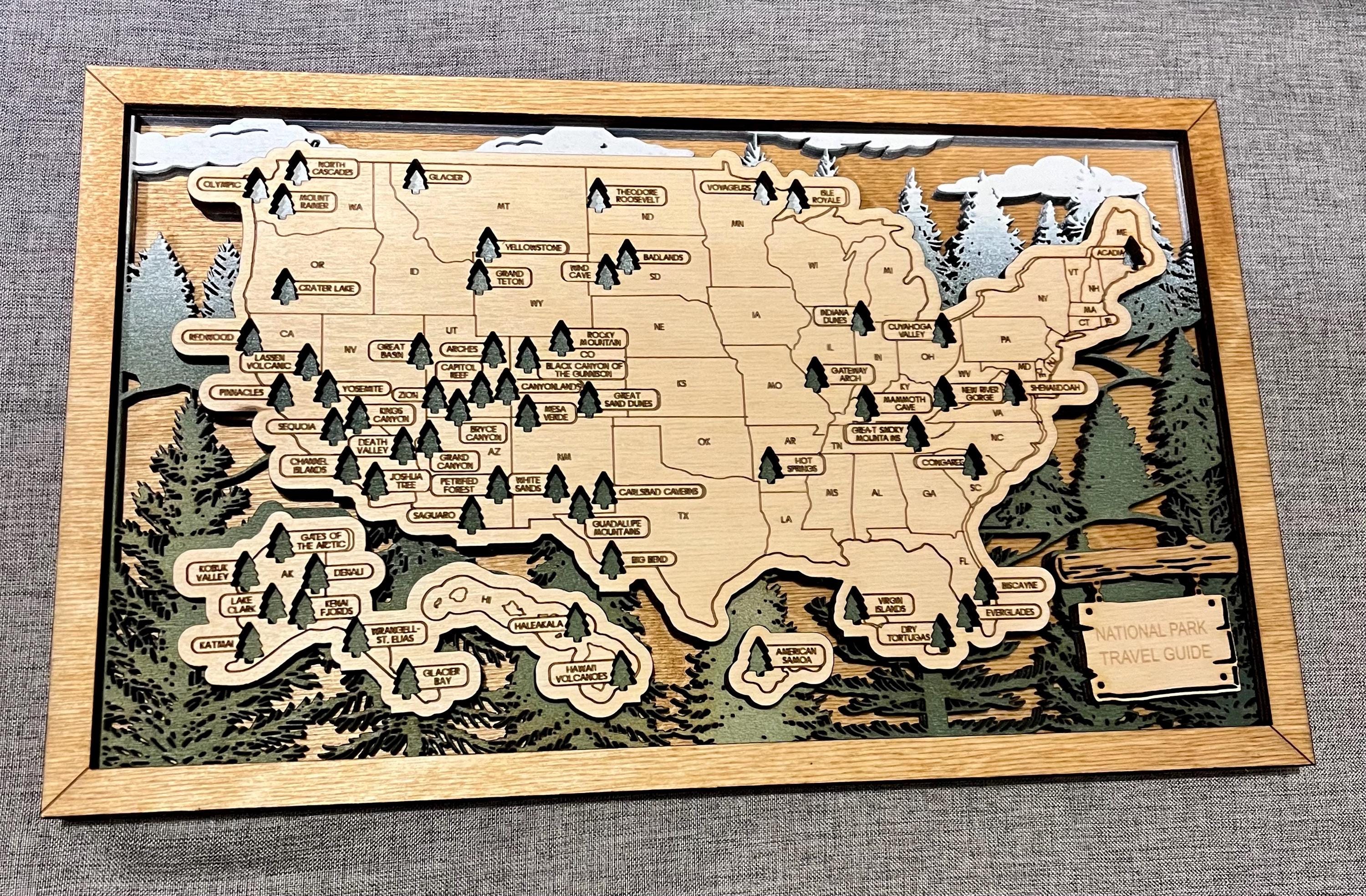 Laser Engraved National Park Map, USA Travel Guide - Etsy